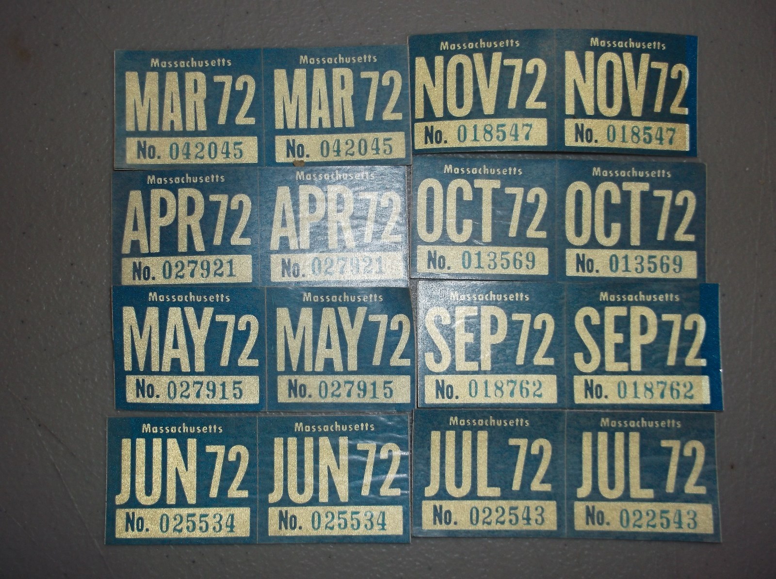 1972 Massachusetts Original Unused License Plate Expiration Stickers | eBay