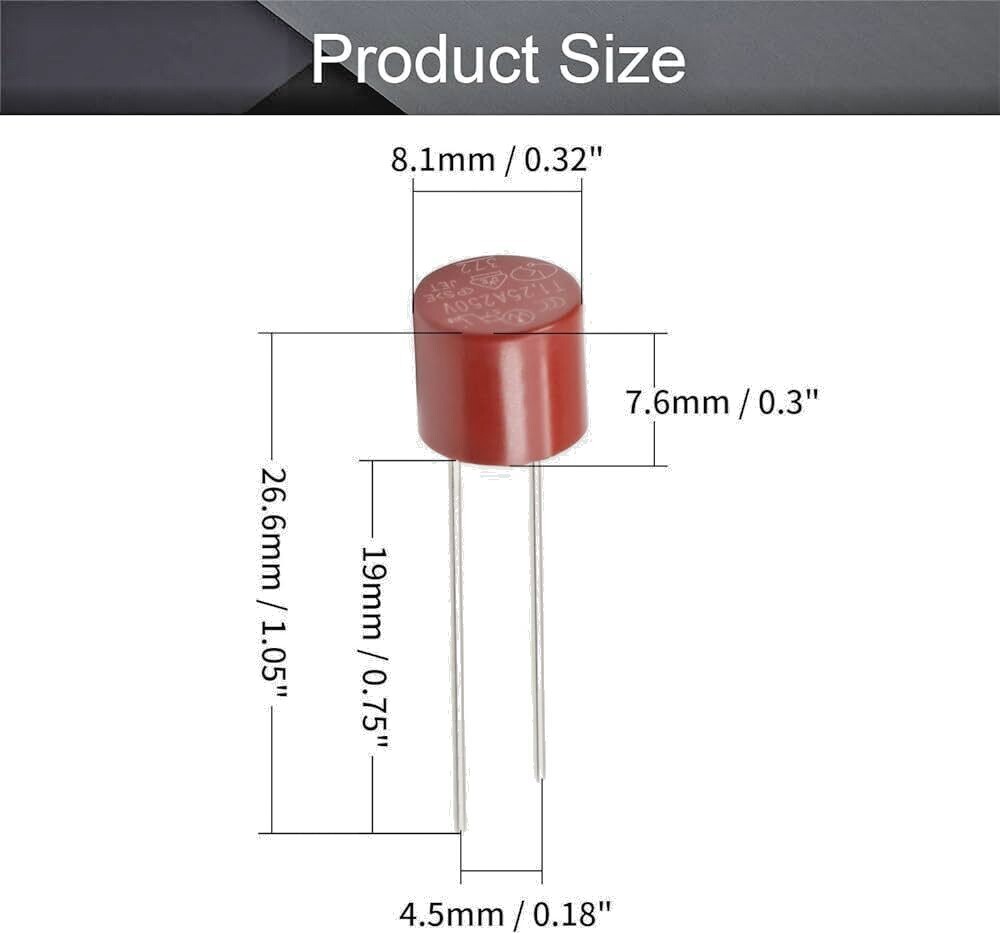 5x 382 Round Fuse 250V Slow Blow Radial PCB | Values 1,2,4,5,8 Amp | US ...