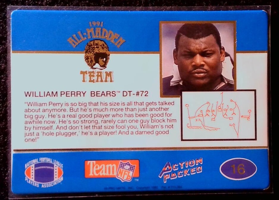 1992 Action Packed All-Madden Team #16 WILLIAM THE REFRIGERATOR PERRY ...