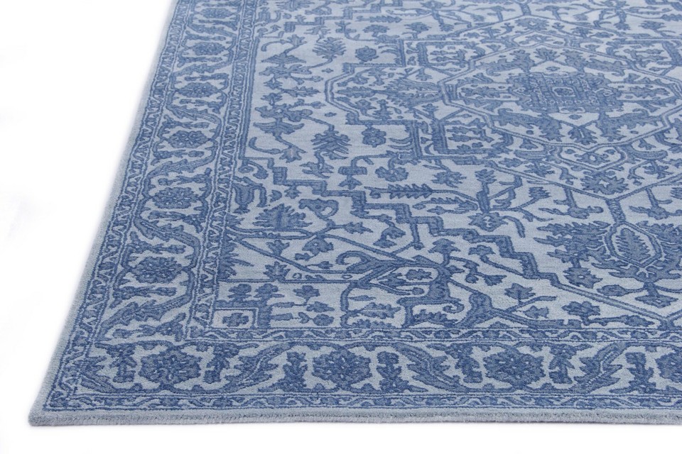 Floral Light Blue Oriental Oushak Hand-Tufted 100% Wool Area Rug Carpet ...
