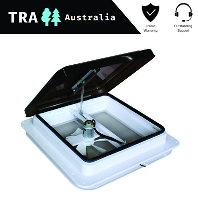 12V RV Roof Vent Manual Shower Hatch with fan 355mm x 355mm Smoked Lid ...
