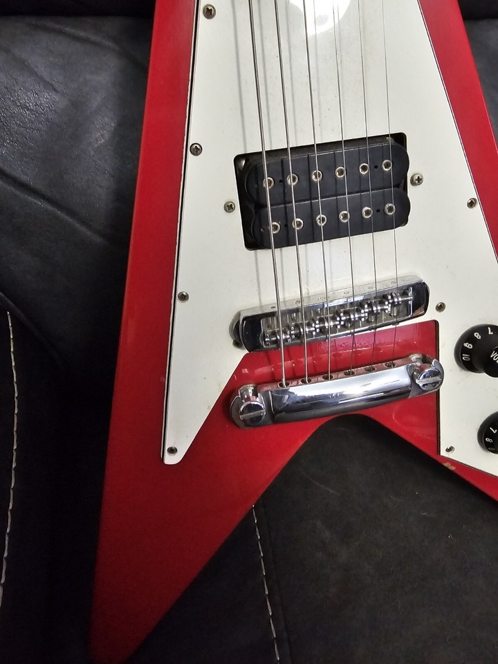 80’s Bradley Japan Flying V Mini Guitar RED w/original JAPAN Stamped ...