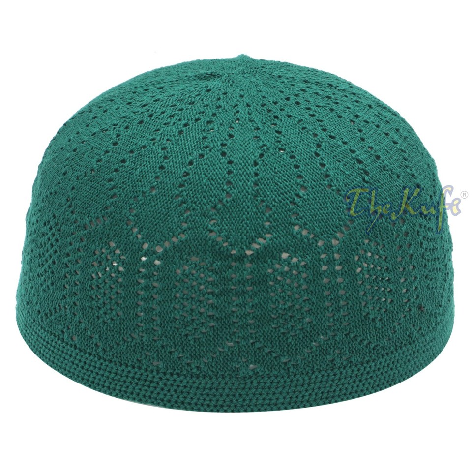 Muslim Green Cotton Open-Knit Turkish Islamic Kufi Skull Cap Kuffiyeh ...