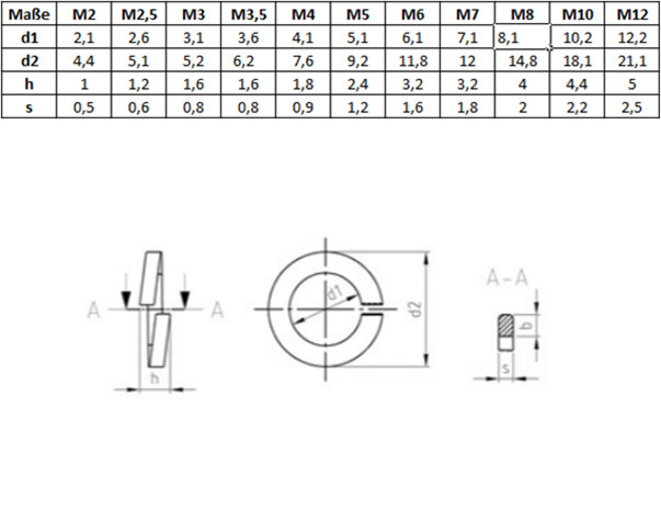 Federring Edelstahl Federscheiben DIN127 Form B A1 M2 M3 M4 M5 M6 M7 M8 ...