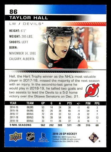2019-20 SP - Blue - #86 Taylor Hall - New Jersey Devils | eBay