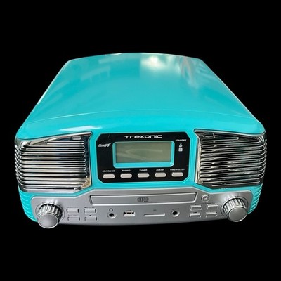 Trexonic Retro Turquoise Bluetooth 3 Speed Turntable Record CD Player ...