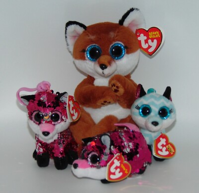4 FOXES-Ty Beanies Bellies Boos -Flippables-Teeny Tys-Clips WITT-JEWEL ...
