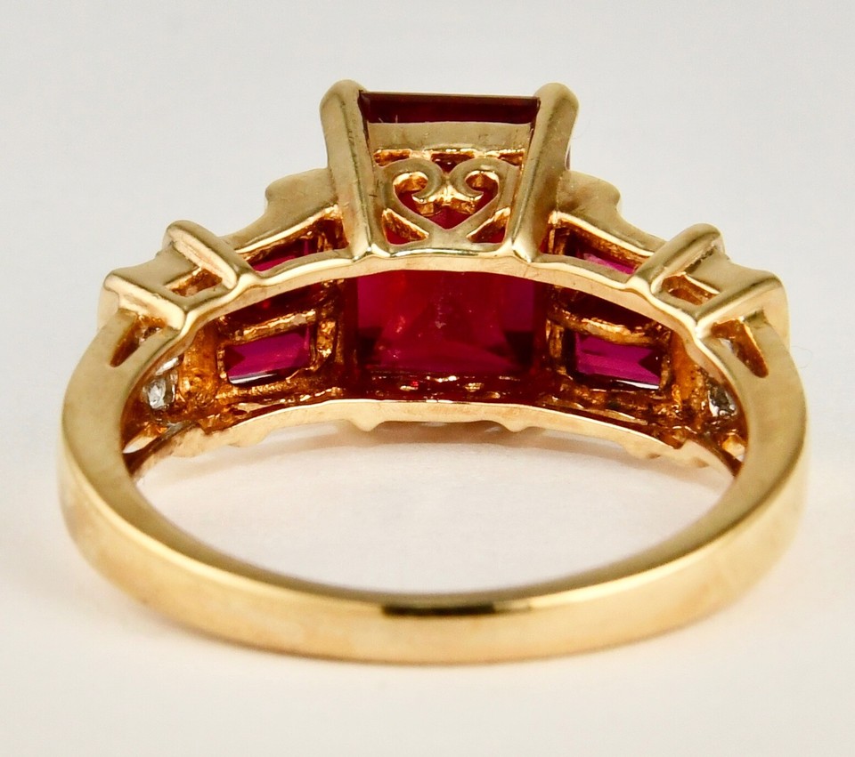 Estate 10K Yellow Gold Emerald & Baguette Cut Lab Ruby Diamond Accent Ring 7 | eBay