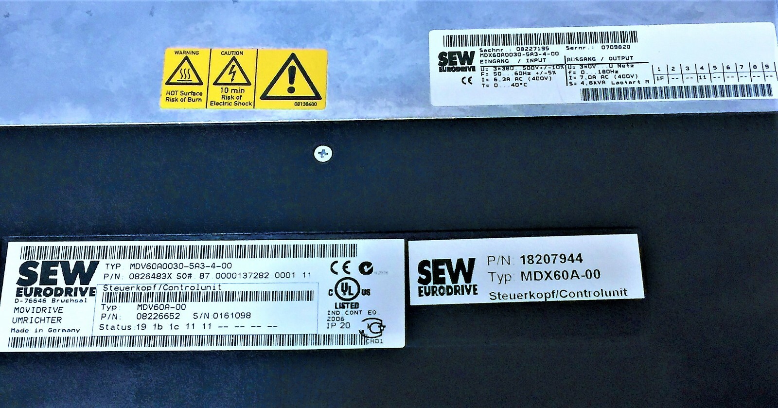 SEW MDV60A0030-5A3-4-00 EURODRIVE / TYPE 08226652 P/N MDX60A-00 ...