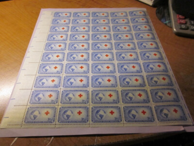 US, Scott #1016, 3 Cent International Red Cross, Sheet of 50, MNH, 1952 ...