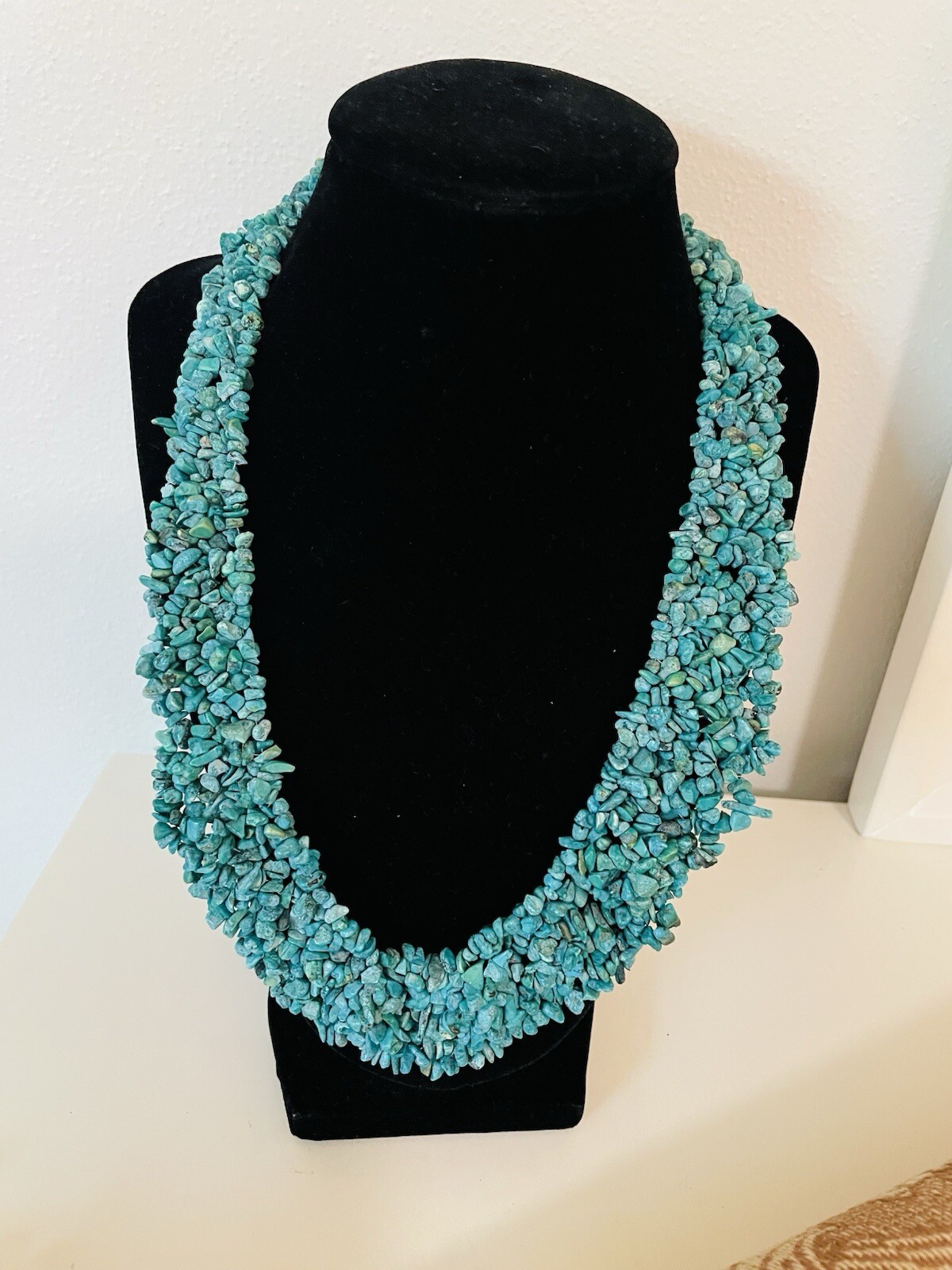 Large 14k Turquoise Bib Genuine Turquoise Necklace Wo… - Gem