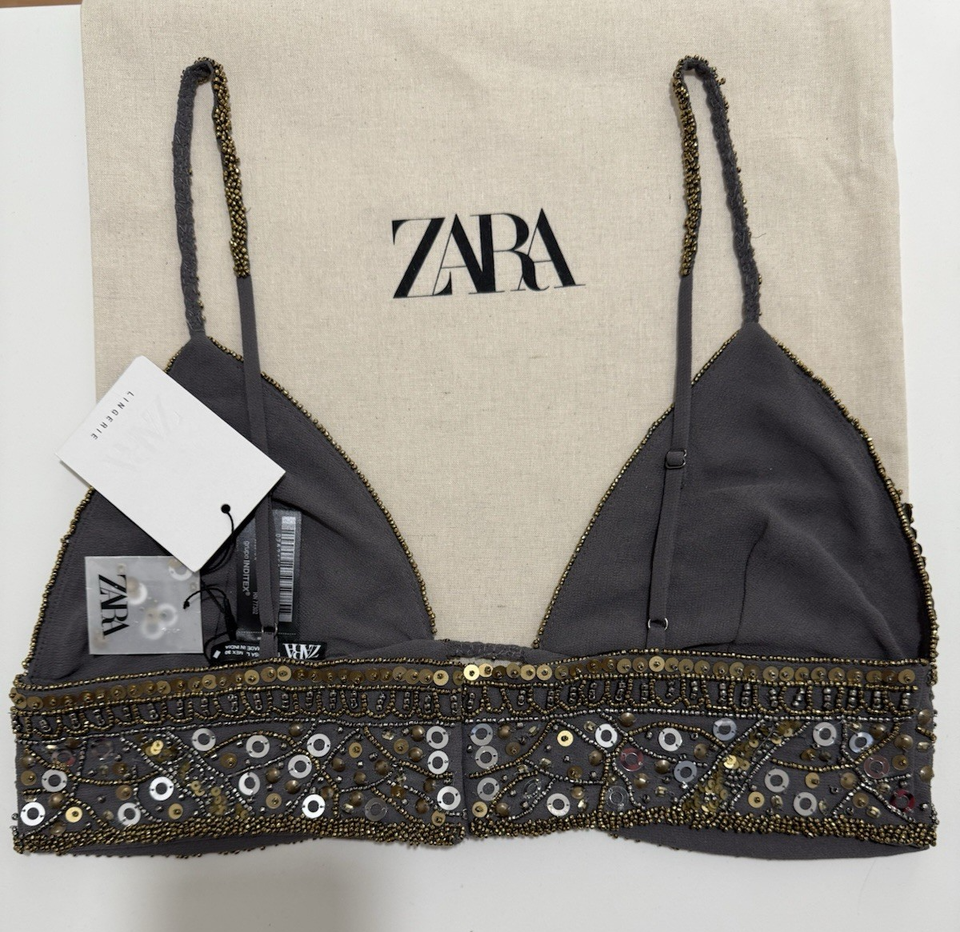 ZARA LIMITED EDITION EMBROIDERED TRIANGLE BRALETTE FESTIVAL SIZE L REF ...