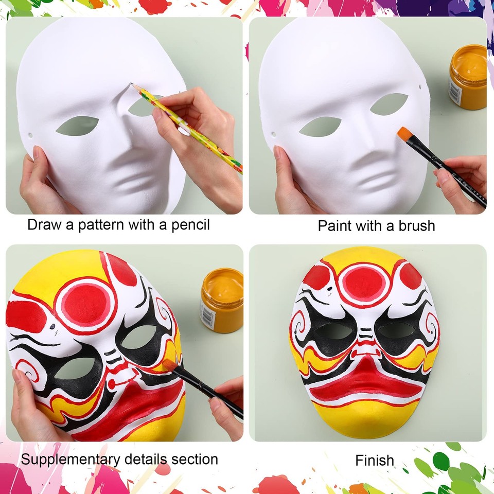 50 Pcs Mache DIY Full White Paintable Craft Masks Bulk for Mardi Gras ...