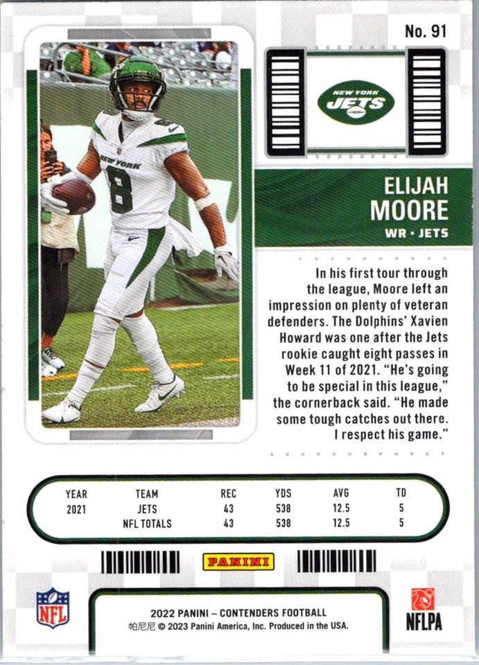 2022 Panini Contenders Elijah Moore #91 New York Jets | eBay