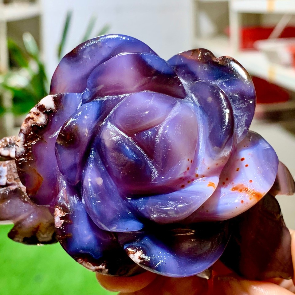 202G Natural Blue Cherry Blossom Agate Crystal flower Quartz specimen ...