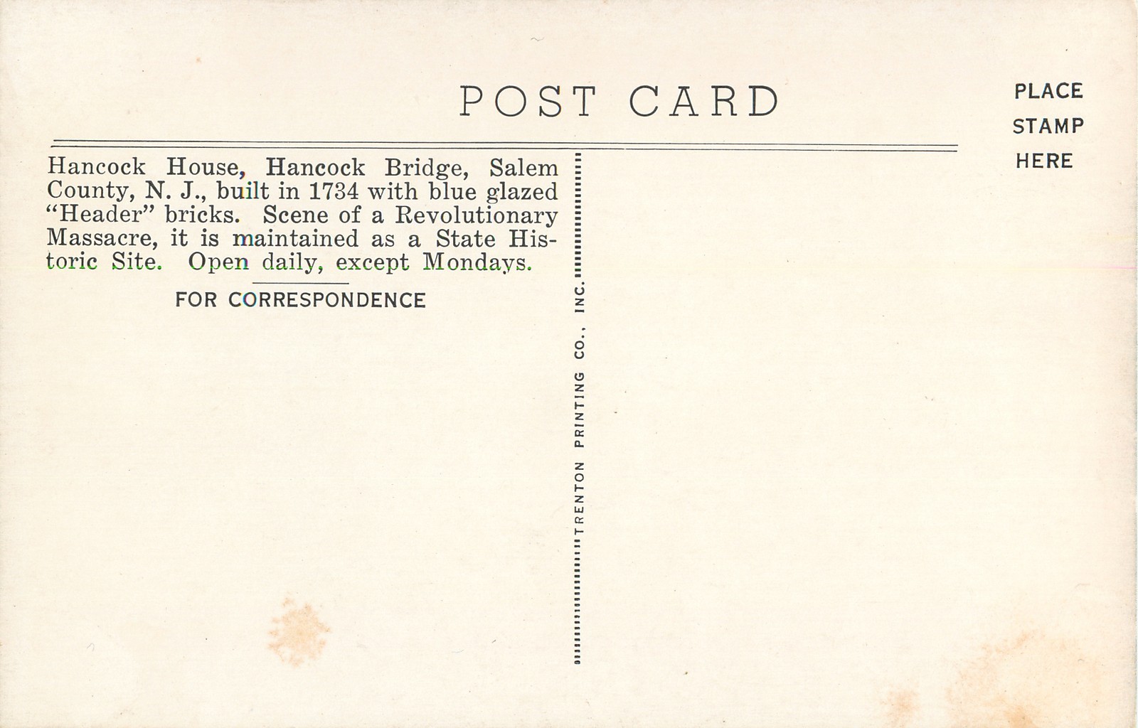 A View of Hancock House, Hancock Bridge NJ | eBay