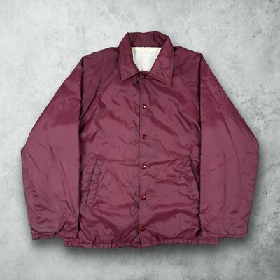Vintage 70s Blank Windbreaker Burgundy Snap Coach Jacket Maroon Size ...