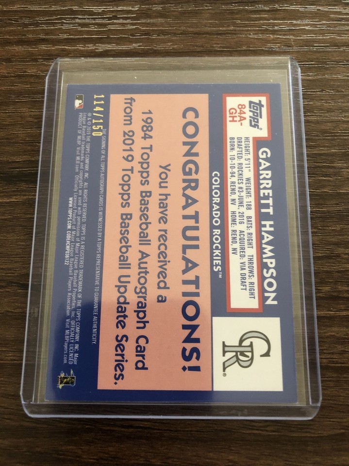 2019 Topps Update 1984 150 Years Gold Stamp Garrett Hampson Auto RC ...
