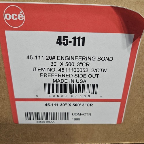 Oce 2 Rolls 45-111 20# Engineering Bond Paper 30” X 500’ 3” Core New | eBay