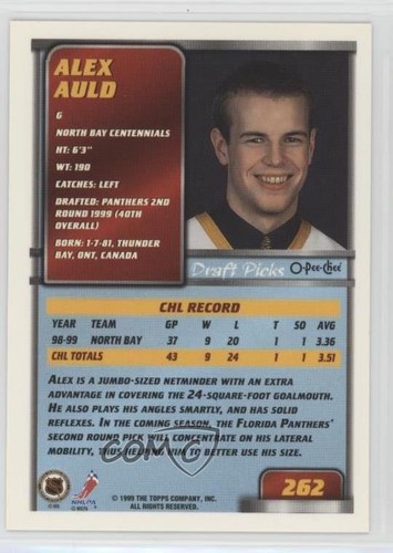 1999-00 O-Pee-Chee 1999 NHL Draft Picks Alex Auld #262 Rookie RC | eBay