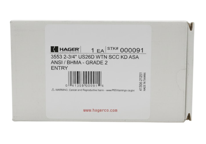 Hager 3553 Withnell 2-3/4" Cylindrical Entry Lever Lockset Grade 2 ...