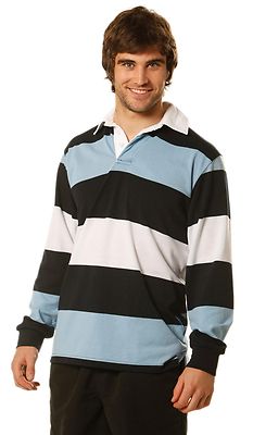 Mens Striped Long Sleeve Rugby Top Size S M L XL 2XL 3XL 5XL Shirt ...