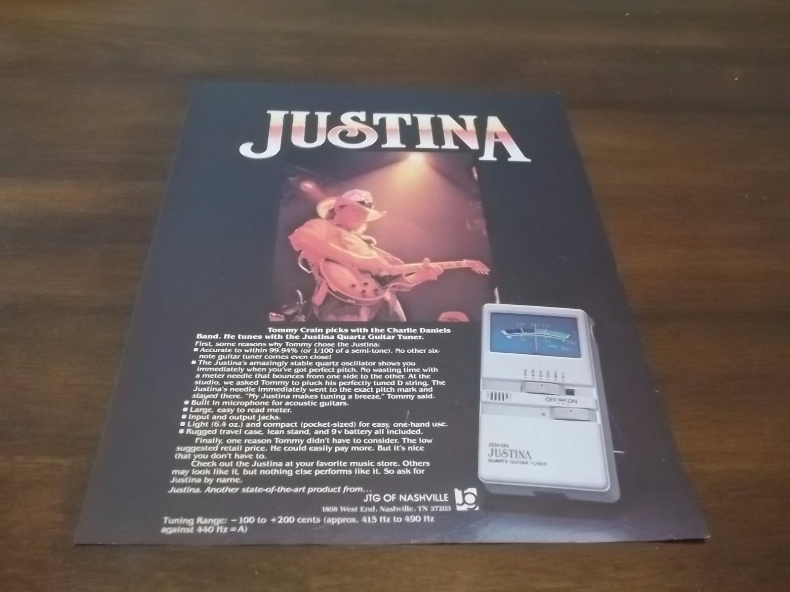 1982 Vintage Ad for JUSTINA GUITAR TUNER WITH TOMMY CRAIN CHARLIE ...