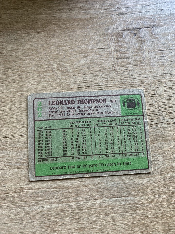 1984 Topps 262 Leonard Thompson Detroit Lions | eBay