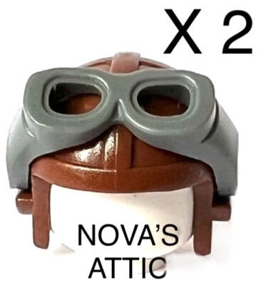 LEGO X 2 Minifigure Brown Aviator Pilot Hat Helmet with glasses New | eBay
