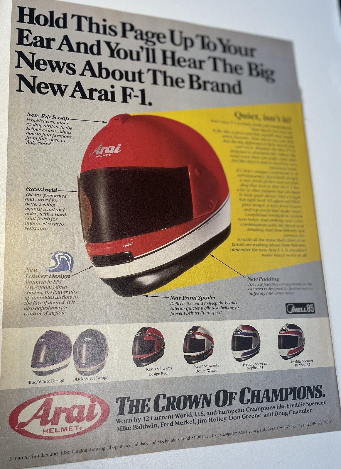 1986 Arai F1 Helmet Original Motorcycle Print Ad | eBay Australia