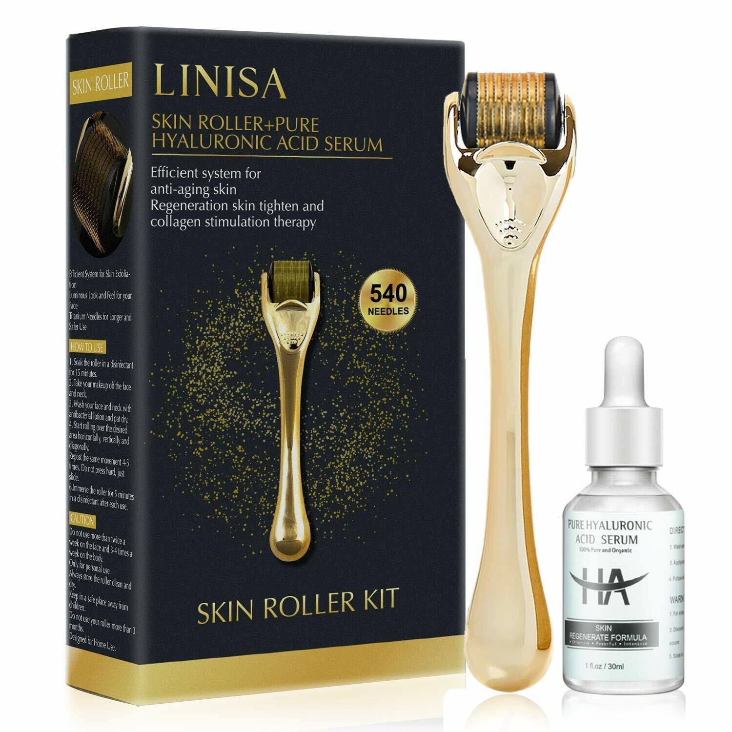 LINISA Skin Roller + Pure Hyaluronic Acid Serum - Anti-Aging. SEALED ...