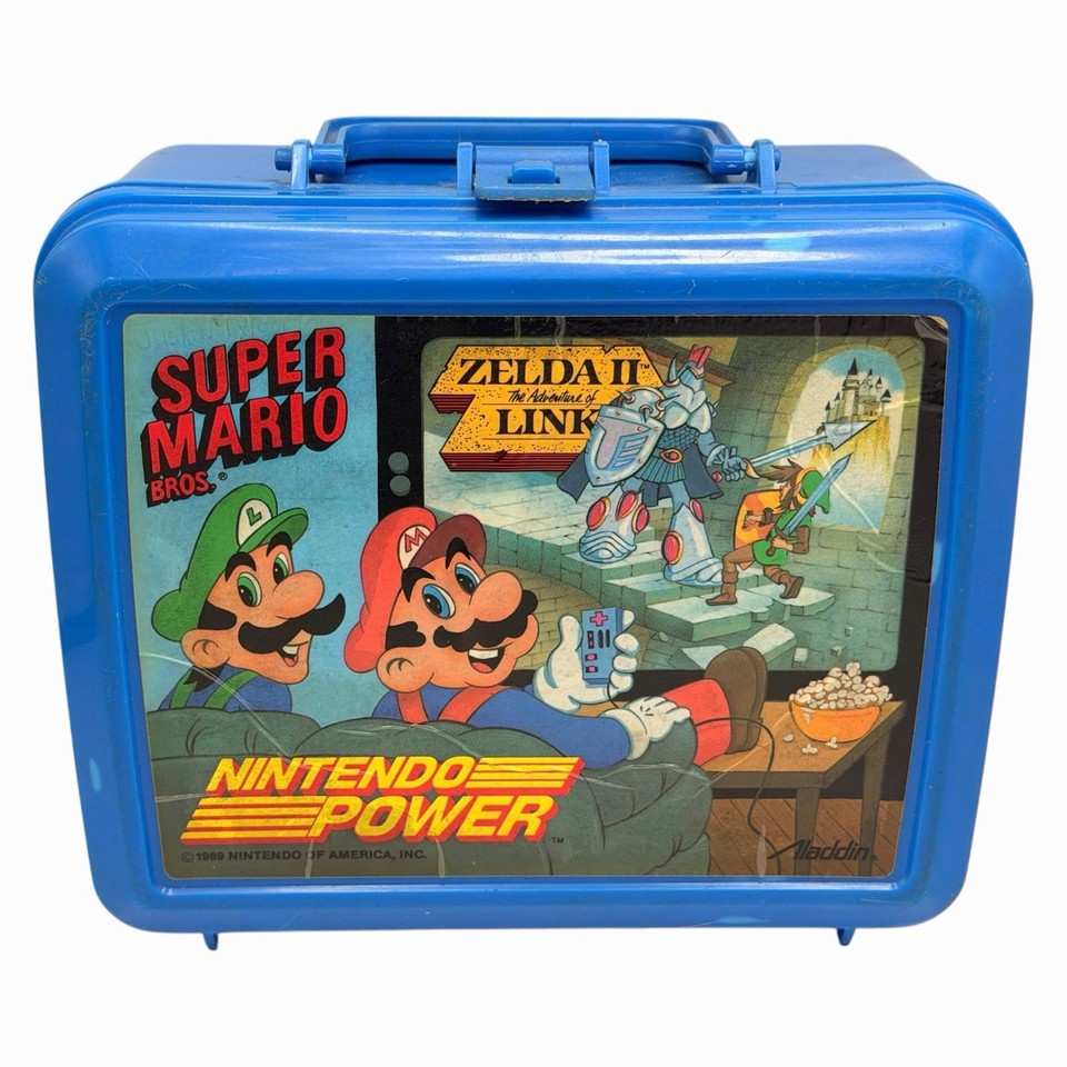 Nintendo Super Mario Bros & Zelda II Blue Plastic Lunch Box w/ Thermos ...