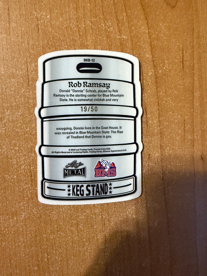 2024 Leaf Blue Mountain State - Rob Ramsay - Silver Keg Stand Die Cut ...