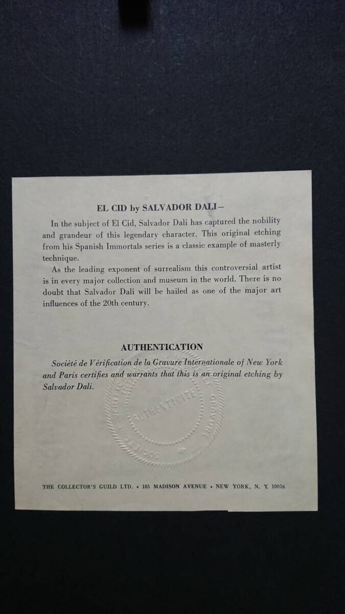 Salvador Dali "The Hero El Cid" Etching Art Print Signed and Framed | eBay