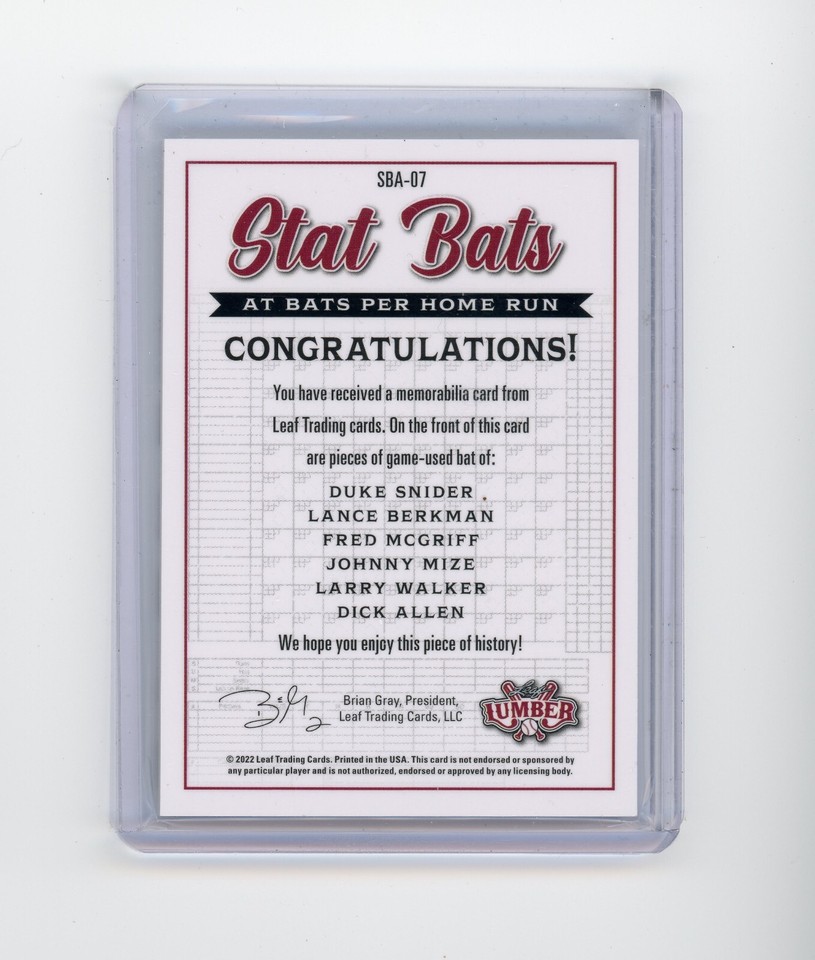 2022 Leaf Lumber Snider McGriff Walker Berkman Mize Allen Stat Bats ...