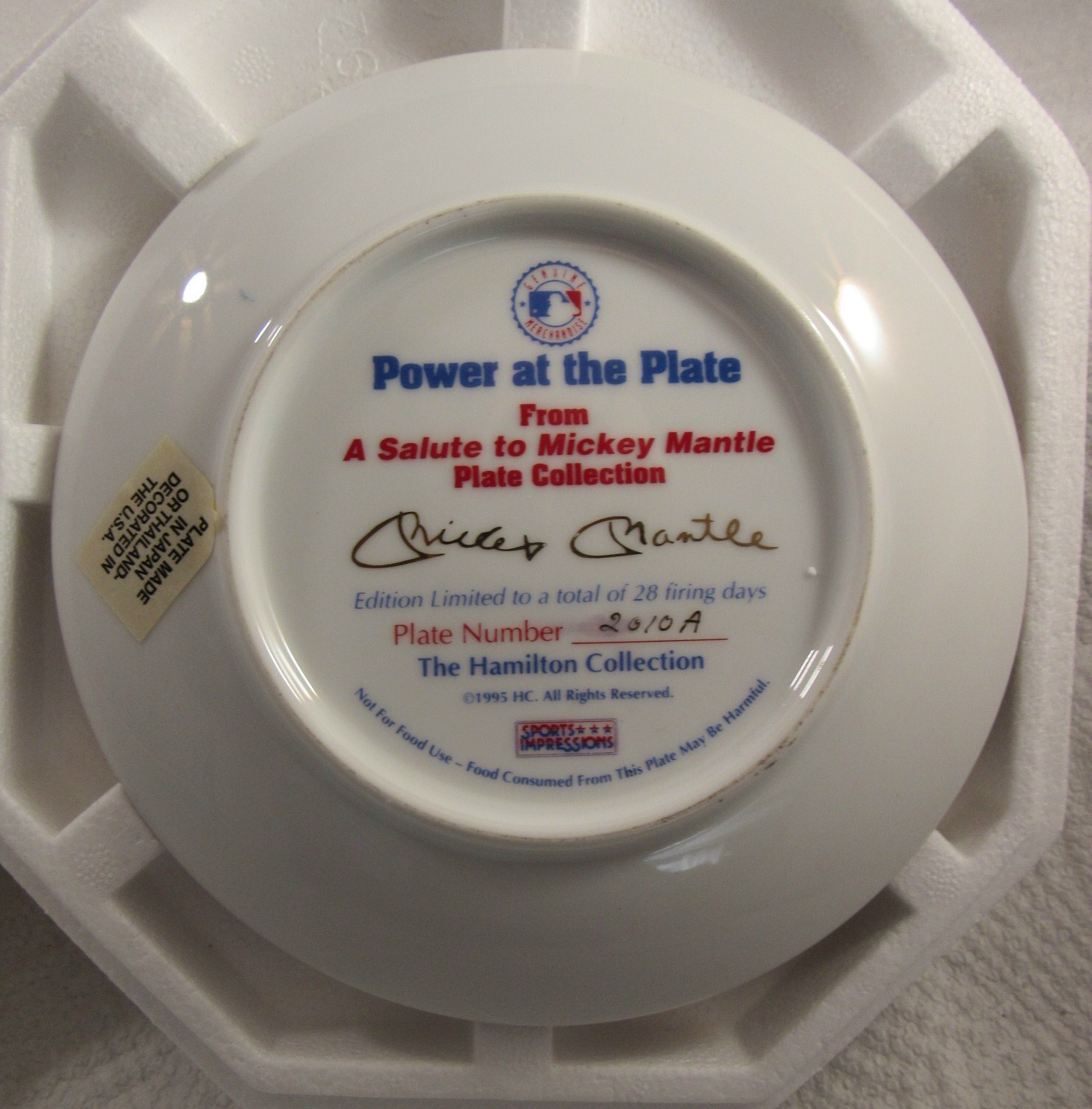 1995 THE HAMILTON COLLECTION MICKEY MANTLE PLATE NO. 2010A 6 1/2 ...