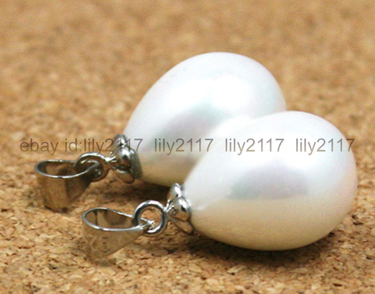 Perfect 2pcs real 12x16mm South Sea white Drops of water Shell Pearl ...