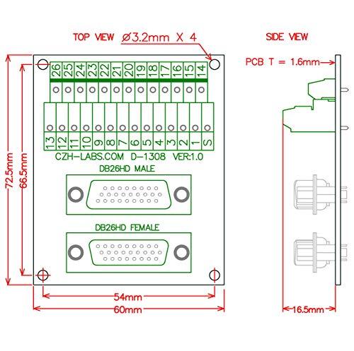CZH-LABS DIN Rail Mount DSUB DB26HD Male/Female Header Interface Module ...