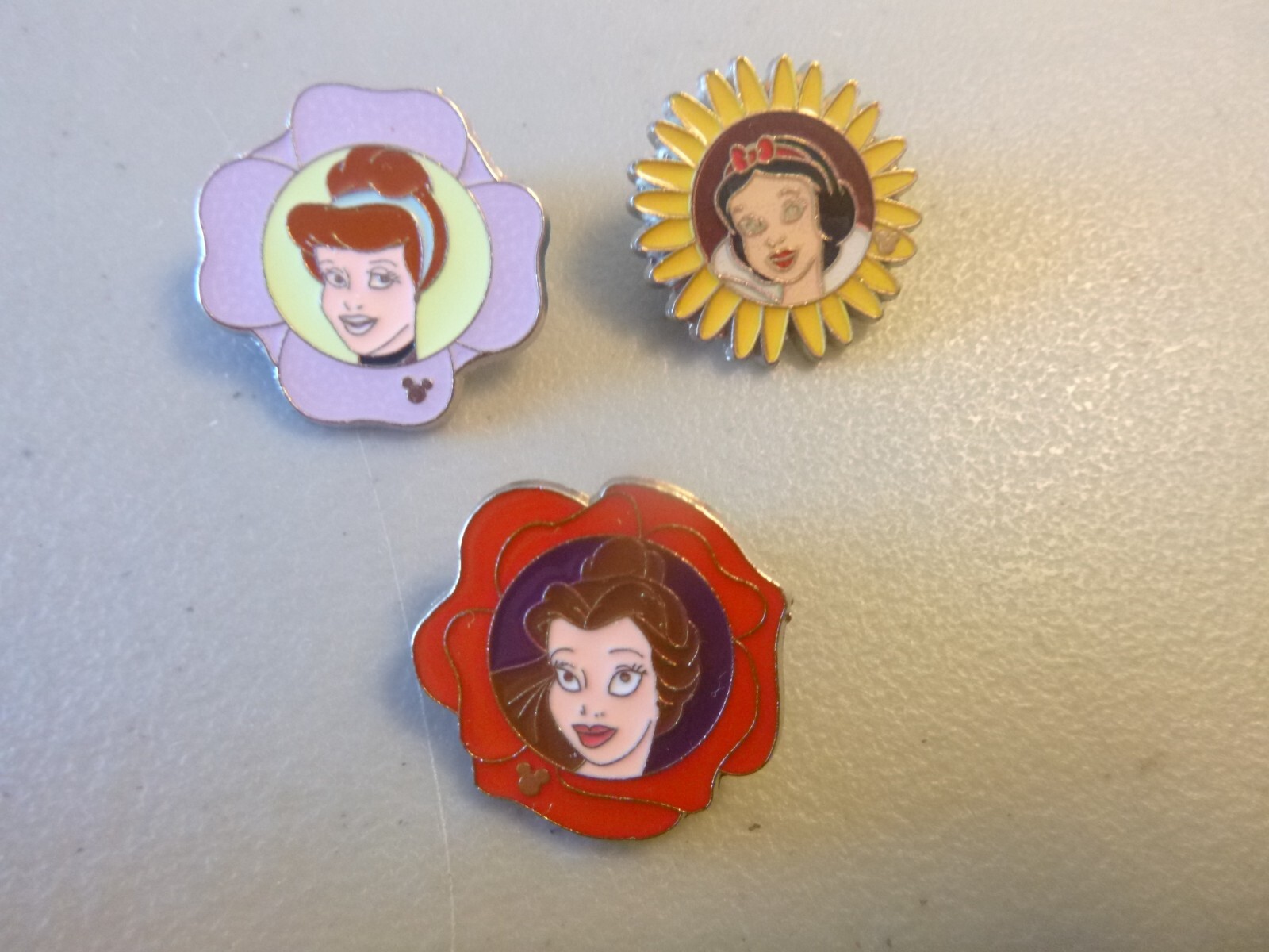 Disney Pins - 3 different Hidden Mickey Princess Flower Portrait Pins ...
