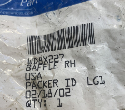 GE Baffle Rh WD8X227 | eBay
