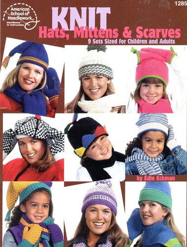 Knit Hats Mittens & Scarves Knitting Pattern Book 9 Sets Adult Children ...
