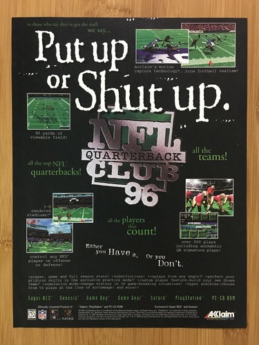 NFL Quarterback Club 96 PS1 Genesis SNES Print Ad/Poster Official ...