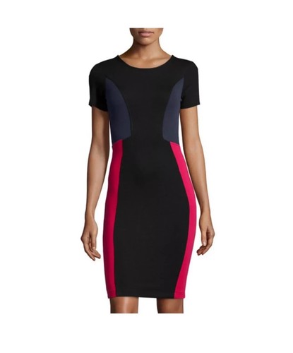 FRENCH CONNECTION Manhattan Color Block Bodycon Midi Black Magenta ...