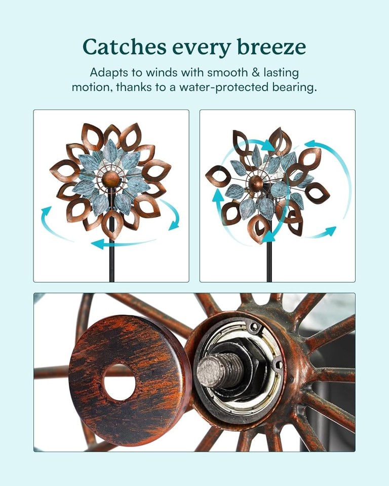 Copper Wind Spinners Outdoor 74 Inches with Solar LED Light, Kinetic ...