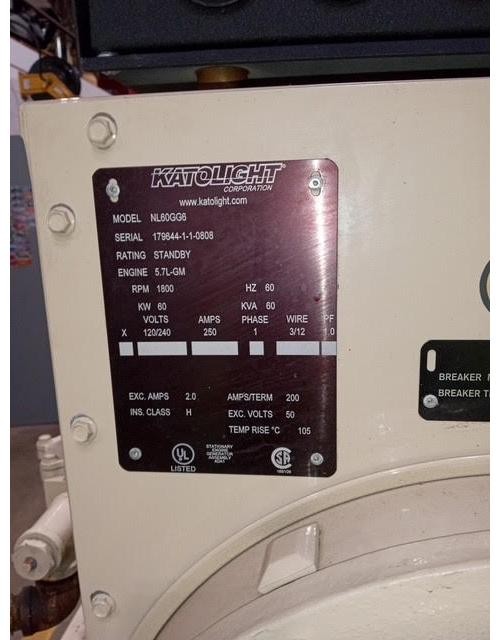 60KW Katolight GM 5.7L 1PH Nat Gas LP Generator NL60GG6 156 Hrs TESTED ...