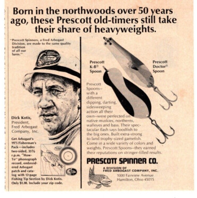1975 PRESCOTT SPINNER CO. SPOON FISHING LURE PRINT AD, FISHING LURE ...