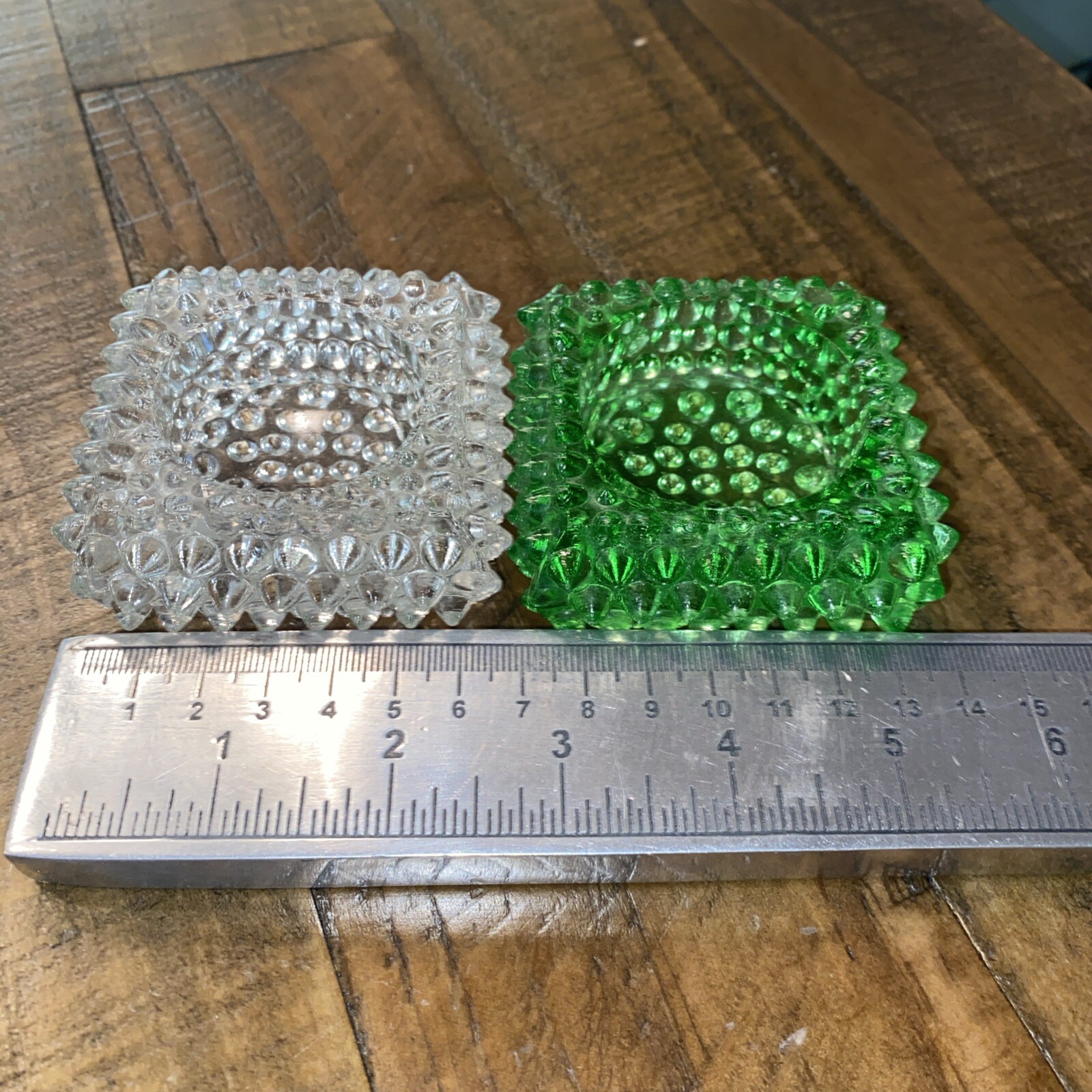 Vintage Fenton Square Green & Clear Hobnail Glass Votive Candles Salt ...