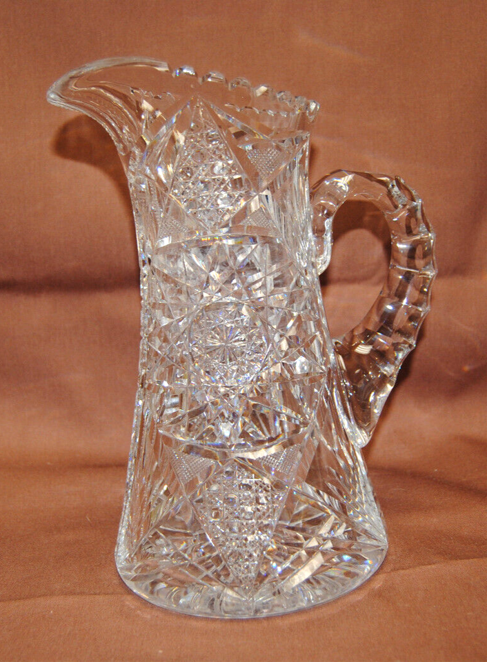 American Brilliant Sawtooth Edge Pitcher Heavy Thick Cut Crystal ...