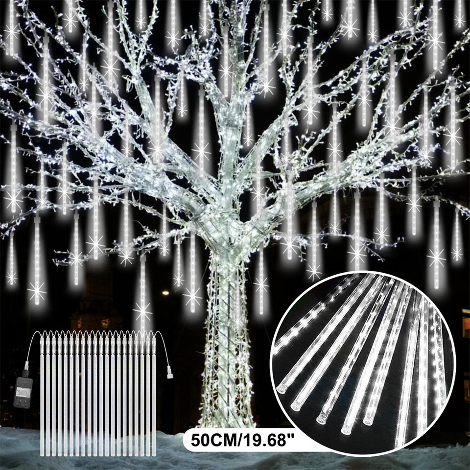 White 960/1080 LED Meteor Shower Rain Tree String Lights 20-40 Tubes ...