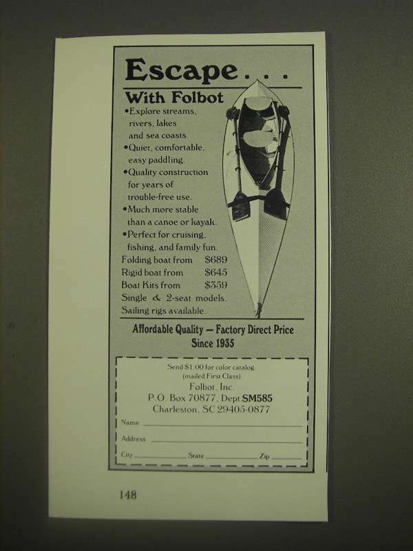 1985 Folbot Boat Ad - EscapeÉ with Folbot | eBay